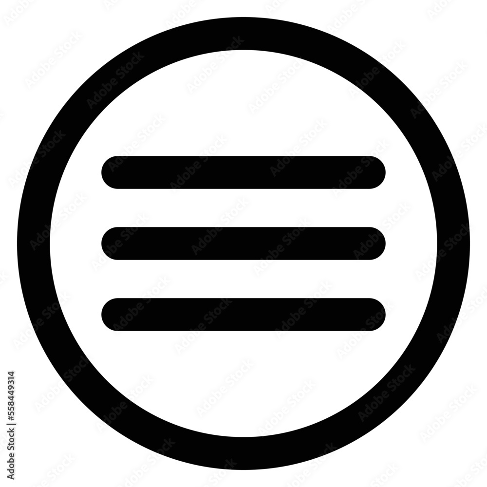 Thick hamburger menu in circle line art vector icon for apps and ...