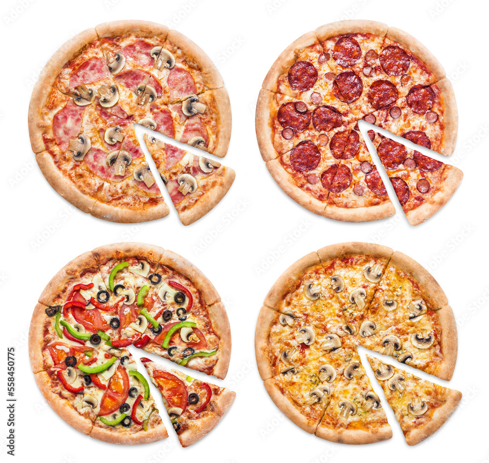 Collection of pizza, isolated on white background Stock Photo | Adobe Stock