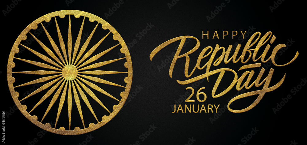 Indian republic Day celebrations with 26th January golden calligraphy ...