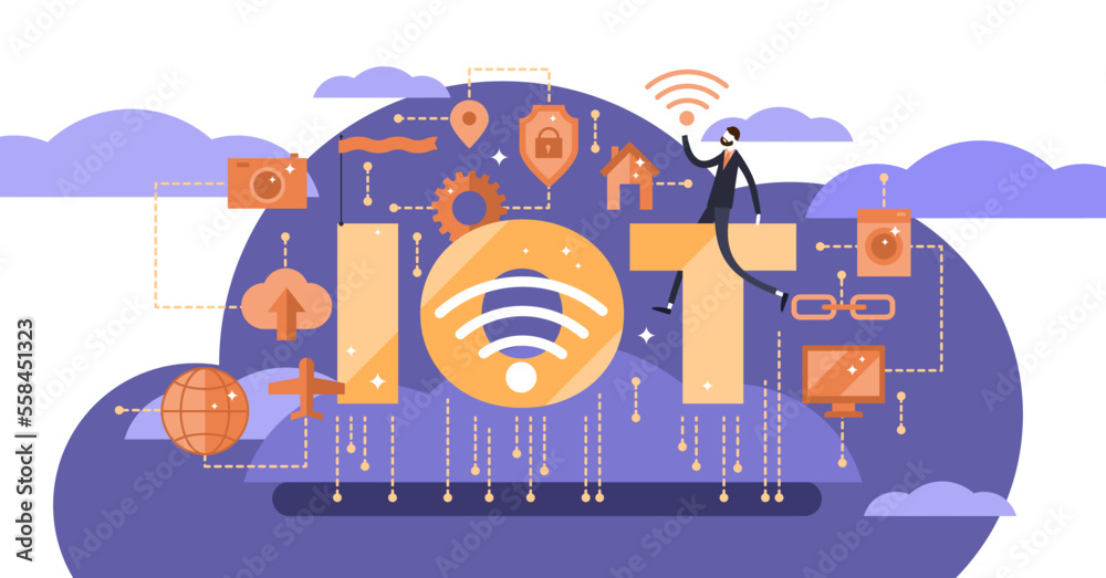 IOT, internet of things illustration, transparent background. Flat tiny ...