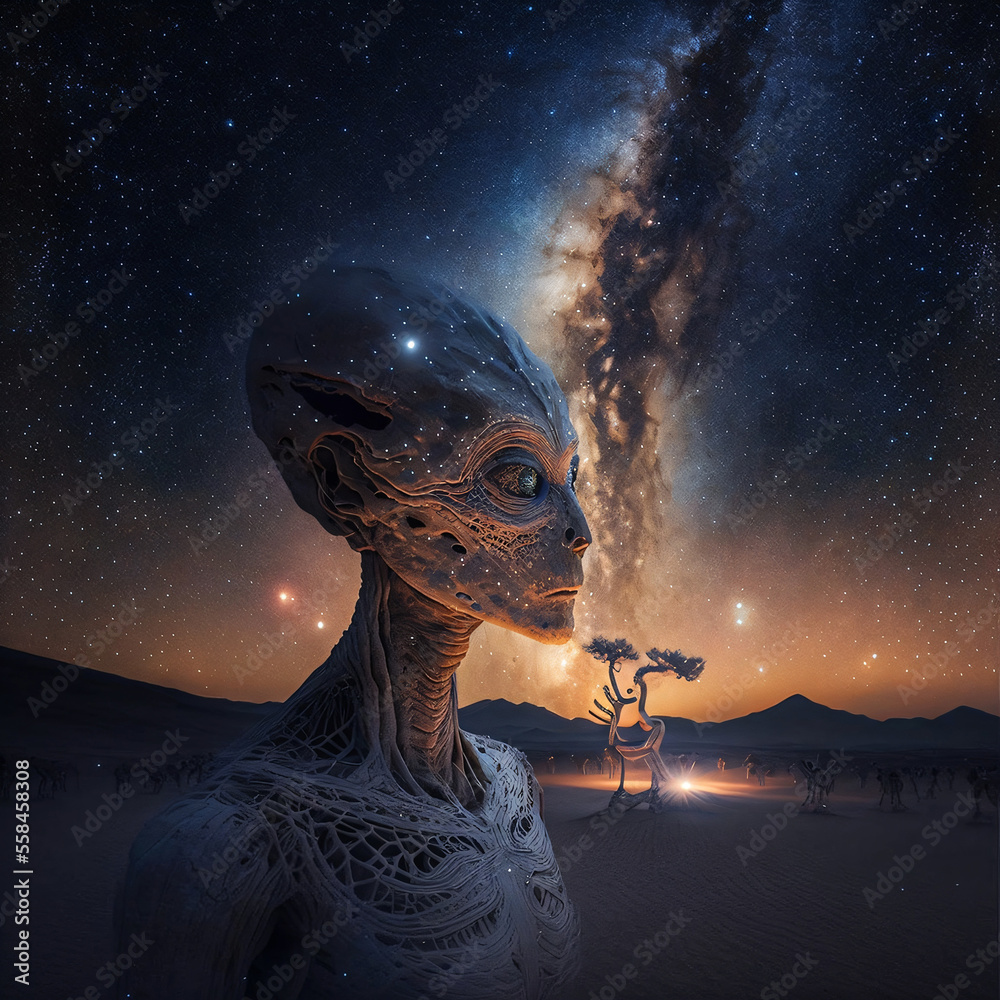 Extraterrestrial life alien. Galaxy at night sky. Designed using ...