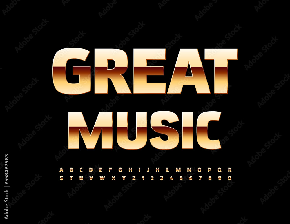 Vector premium poster Great Music. Stylish Golden Font. Chic Alphabet ...