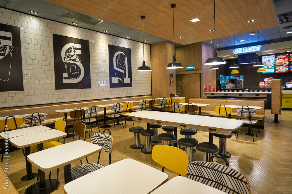 BANGKOK, THAILAND - CIRCA JANUARY, 2020: interior shot of McDonald's ...
