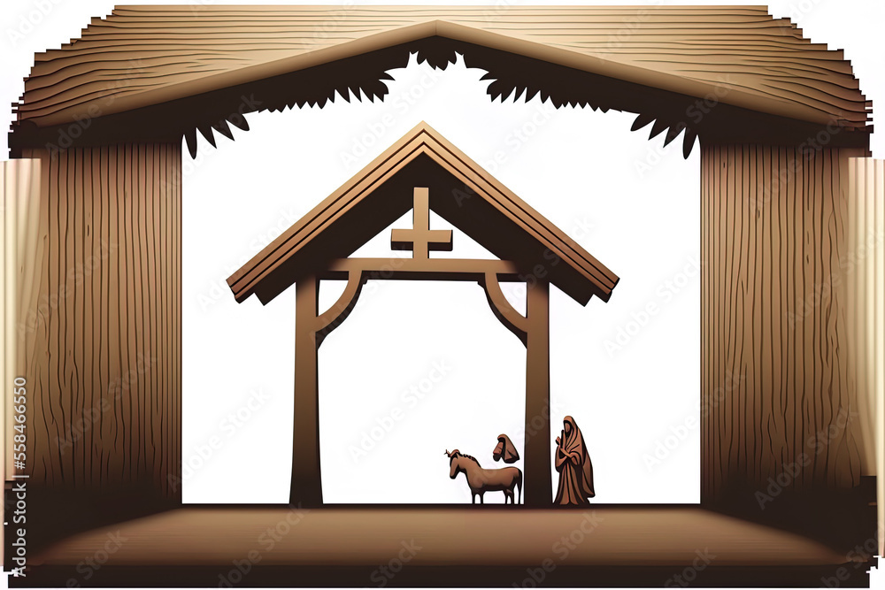 White background with an empty nativity scene. Generative AI Stock ...