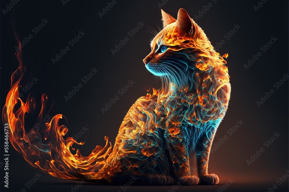 a cat sitting in the middle of a fire Stock Illustration | Adobe Stock