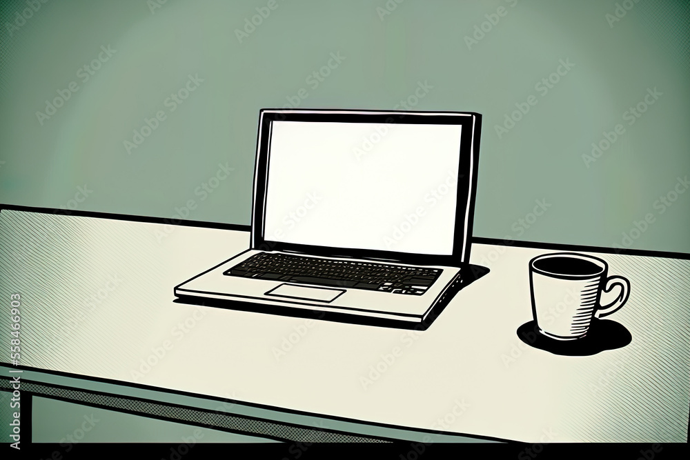 Flat cartoon image of a computer laptop with a blank, empty screen for ...