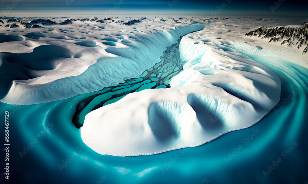 Greenland ice sheet. The Ice Cap crossing through striking glacier ...