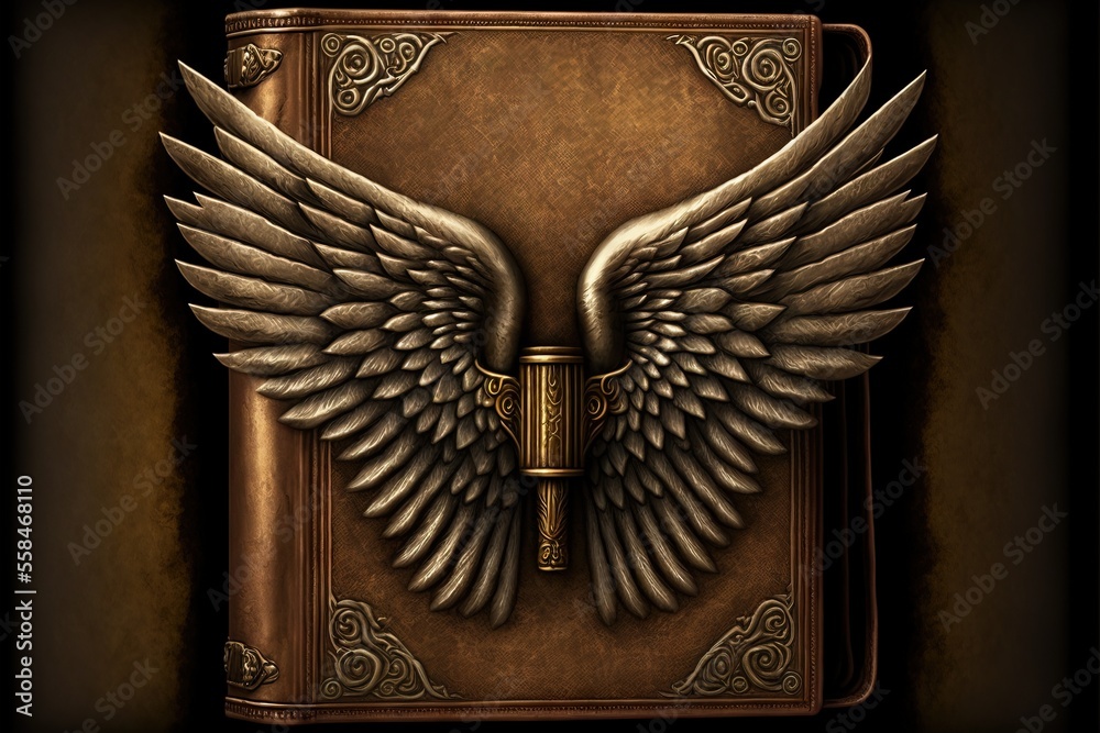a book with wings and a key on it, with a lock in the middle of the ...