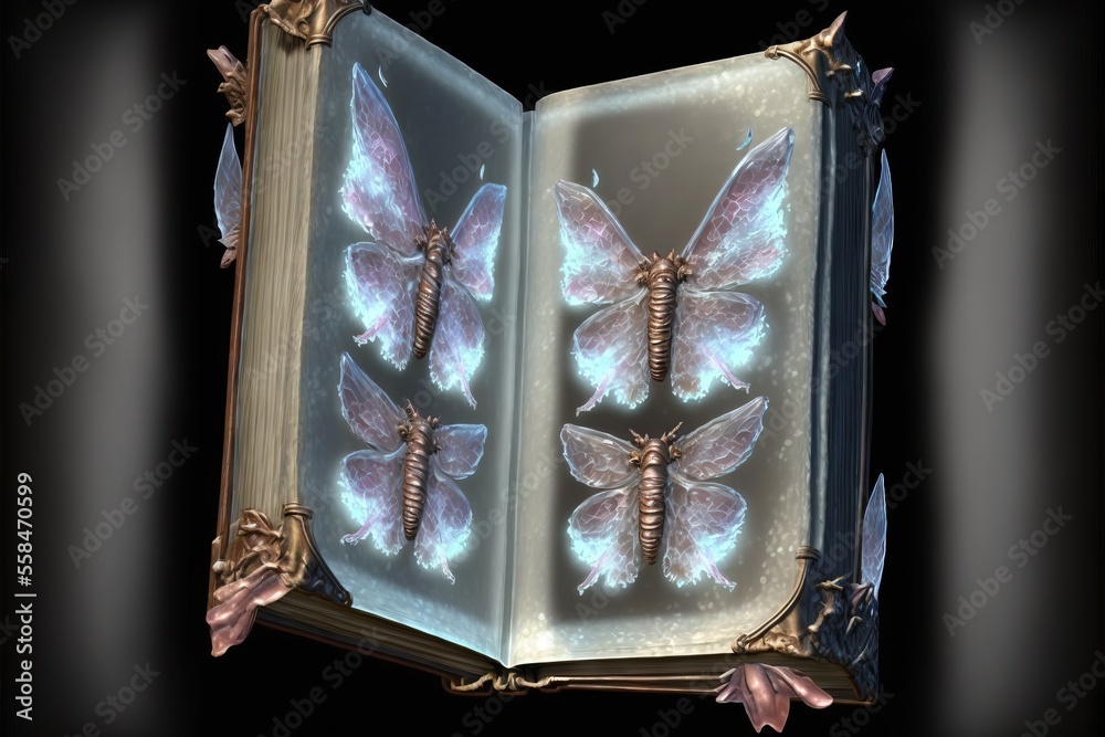 an open book with a picture of a butterfly on the cover of it and a ...