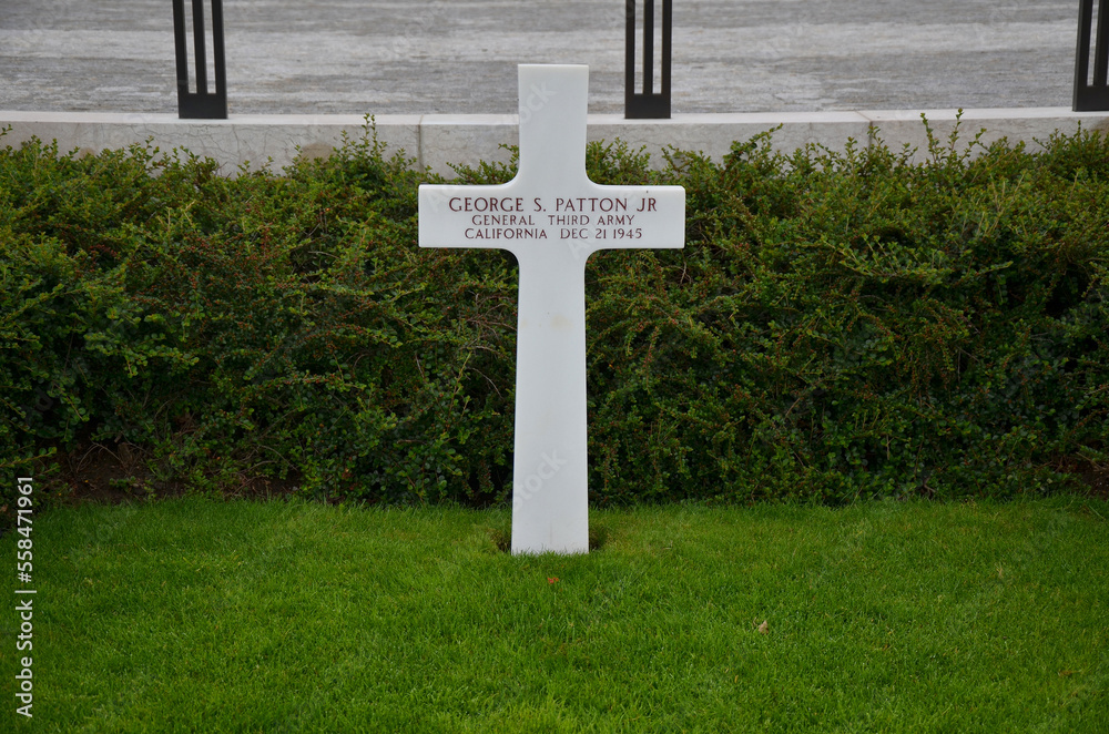 Cross of Gen. George S. Patton Jr. at the Luxembourg American Cemetery ...