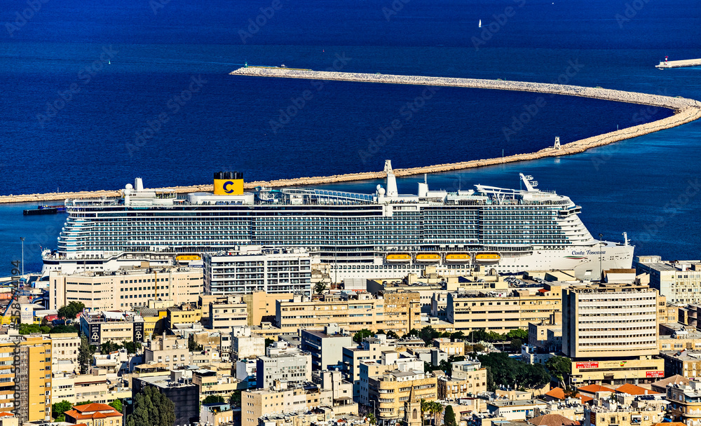 Haifa, Israel, December 2022. Big cruise ship Costa Toscana, the newest ...