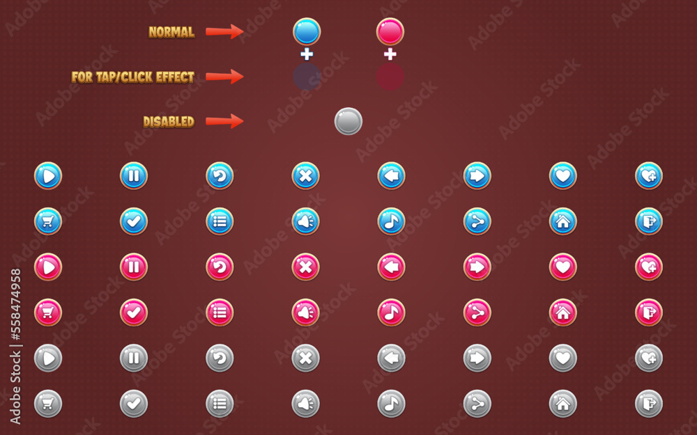 Set of round buttons template for building 2d games on mobile and web ...