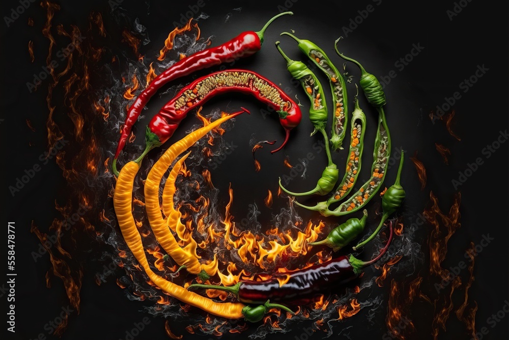 Fire flame made of chilli peppers, concept of a spicy, hot food ...