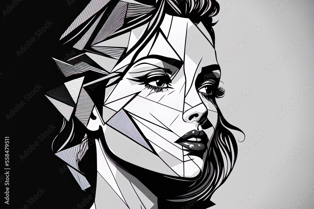 Line drawing, fashionable portrait, fashion forward simple design ...