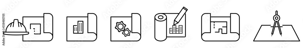 Set of engineering drawing icons. Design can use for web and mobile app ...