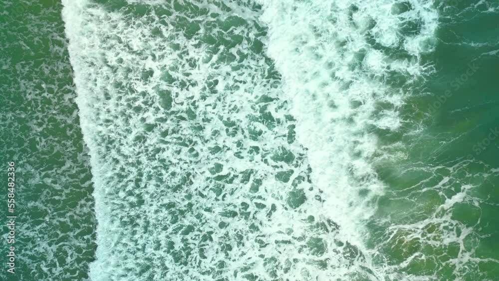 Beautiful texture of big power dark ocean waves with white wash. Aerial ...