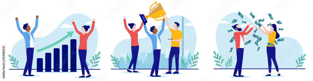 Business success collection - Set of vector illustrations with people ...