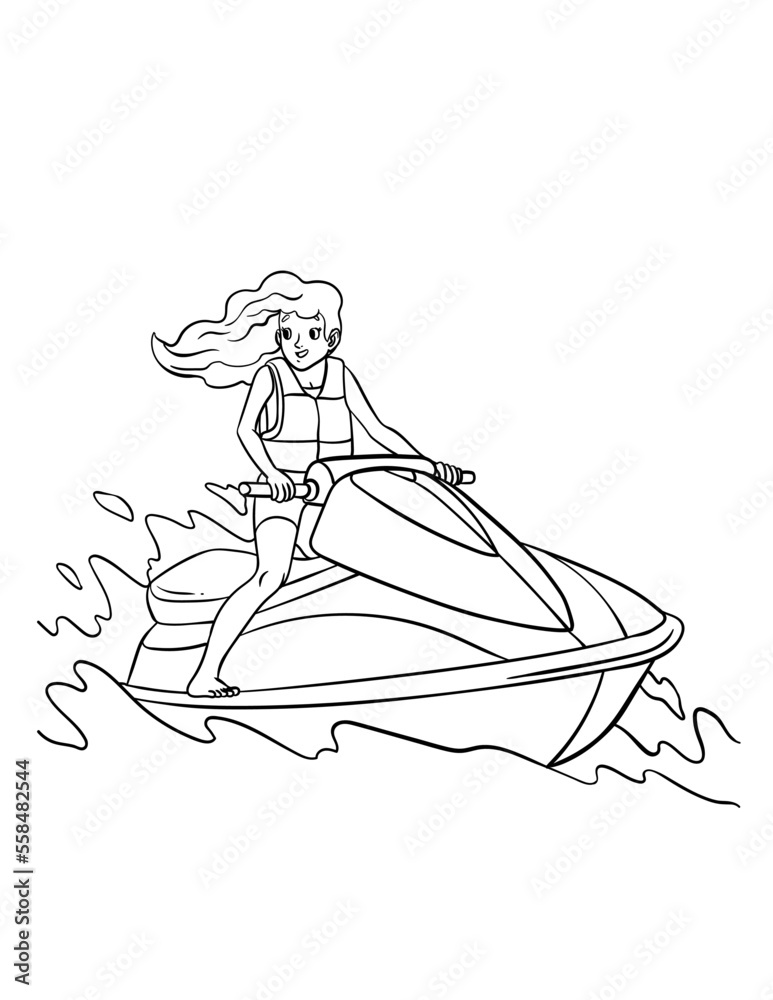 Jet Ski Isolated Coloring Page for Kids Stock Vector | Adobe Stock