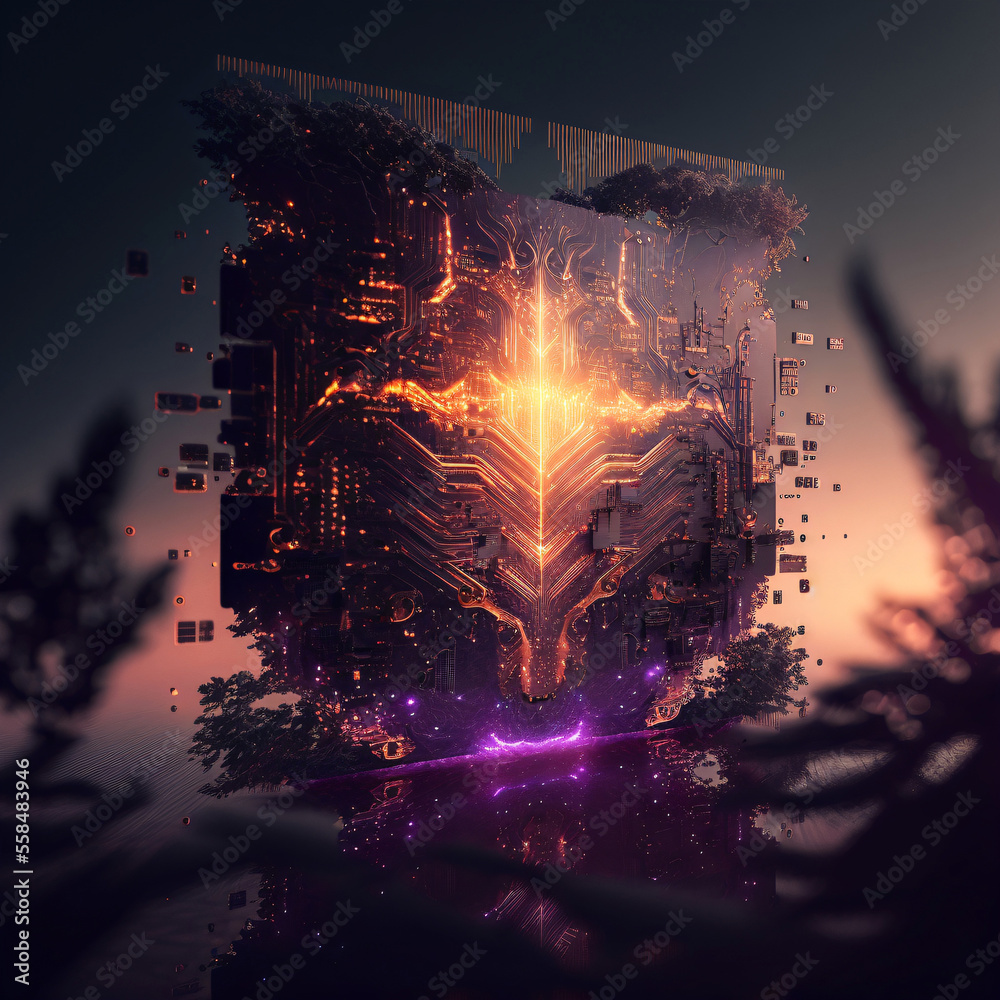 Quantum computing. Artificial intelligence concept with computer circuits. Designed using ...