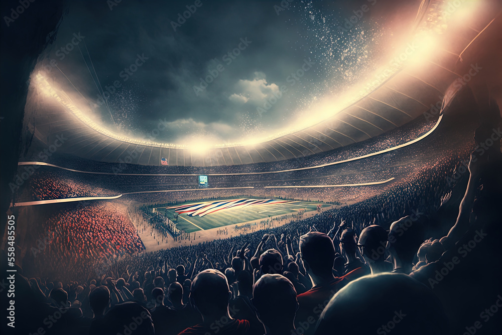 Sports stadium with a huge crowd of fans. Stock Illustration | Adobe Stock