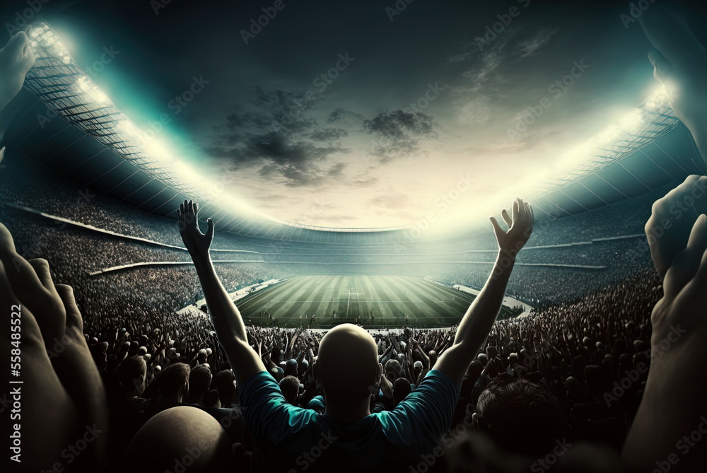 Sports stadium with a huge crowd of fans. Stock Illustration | Adobe Stock