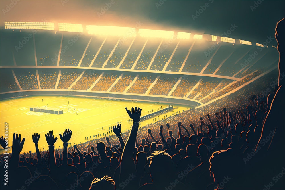Sports stadium with a huge crowd of fans. Stock Illustration | Adobe Stock