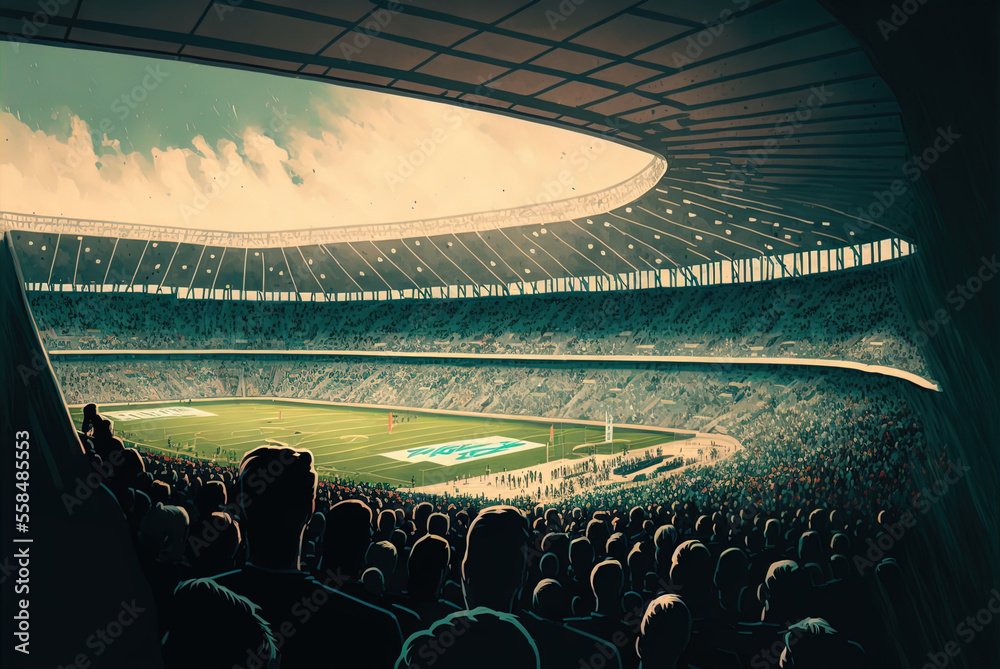 Sports stadium with a huge crowd of fans. Stock Illustration | Adobe Stock