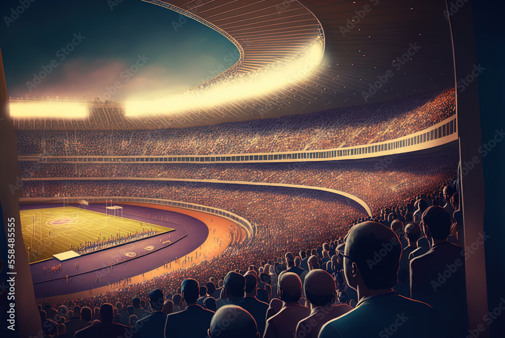 Sports stadium with a huge crowd of fans. Stock Illustration | Adobe Stock