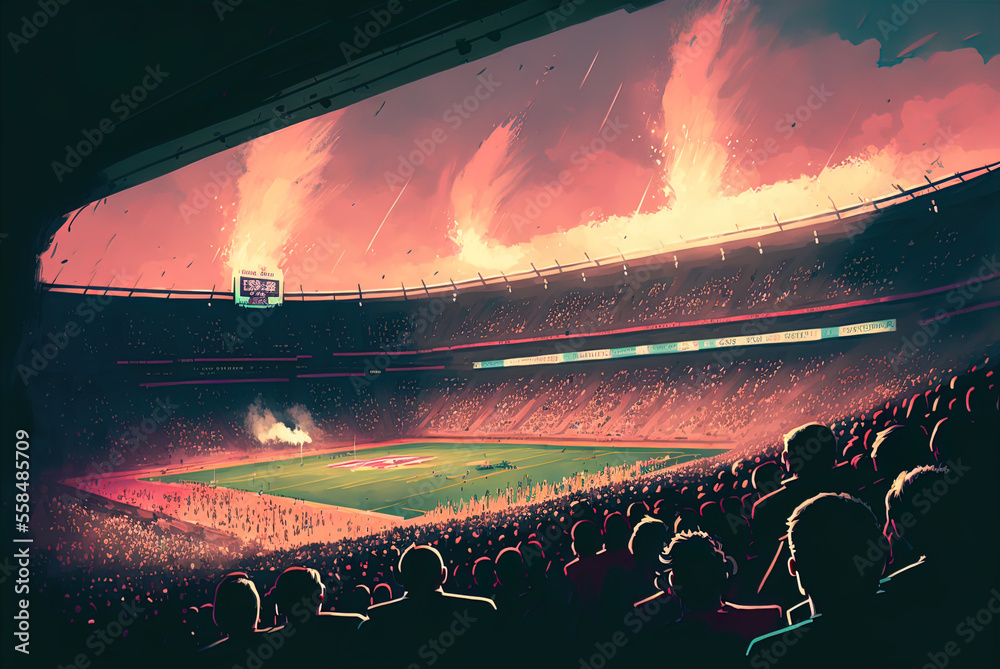 Sports stadium with a huge crowd of fans. Stock Illustration | Adobe Stock