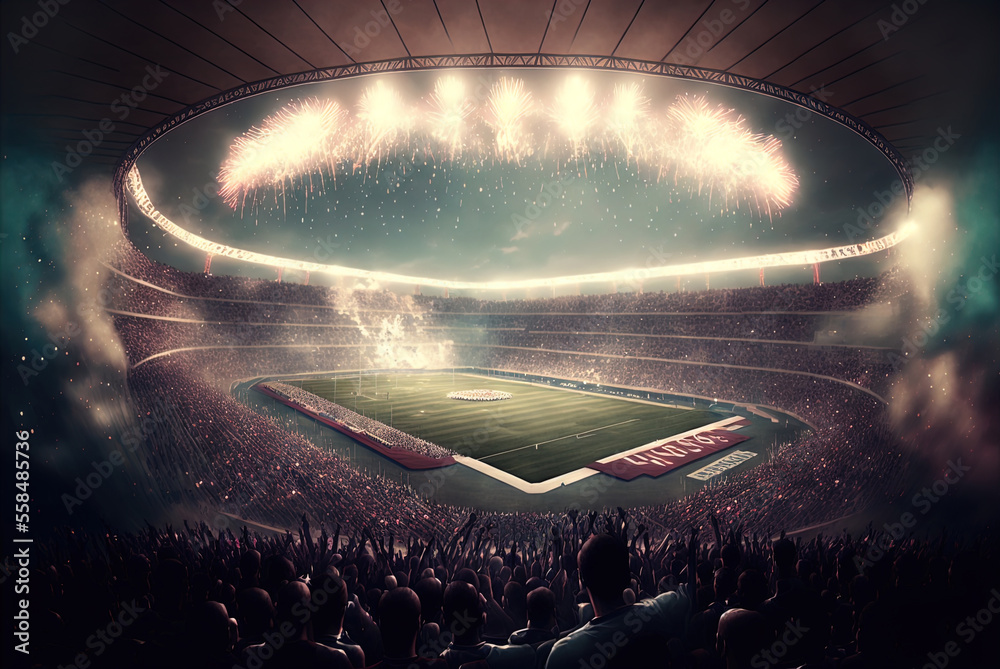 Sports stadium with a huge crowd of fans. Stock Illustration | Adobe Stock