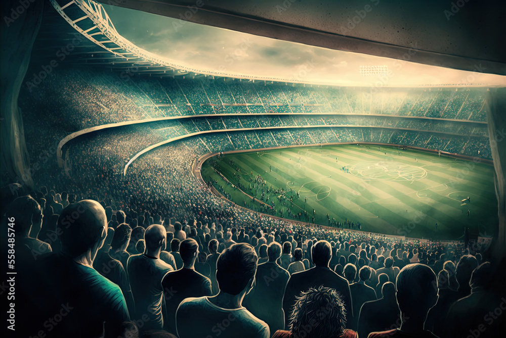 Sports stadium with a huge crowd of fans. Stock Illustration | Adobe Stock