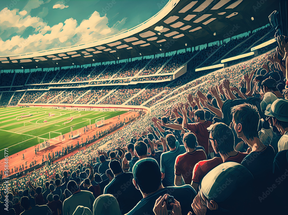 Sports stadium with a huge crowd of fans. Stock Illustration | Adobe Stock