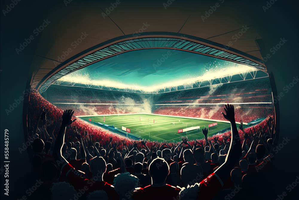 Sports stadium with a huge crowd of fans. Stock Illustration | Adobe Stock