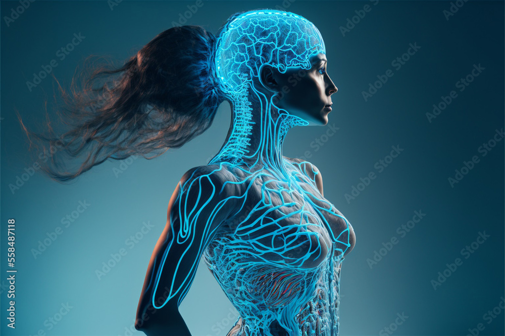 fictional woman electrical , neural network, energy connected to each ...
