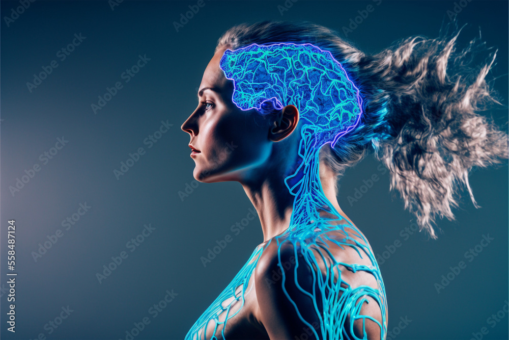 fictional woman electrical , energy connected to each neuron, energy ...