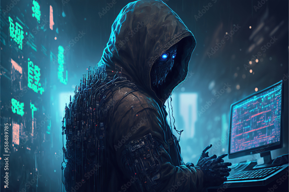 wallpaper portrait character hacker, hooded man, technology, sci Stock ...