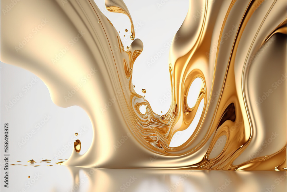 liquid gold dripping on white background, created with generative ai ...