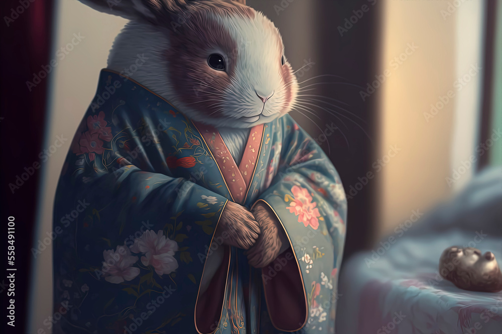 Stunning illustration of anthropomorphic humanized cute rabbit in ...