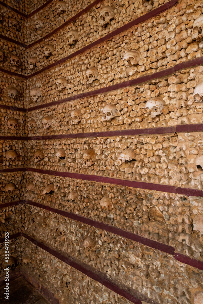 Human skull bone chapel in Portugal with skulls in the wall Stock Photo ...