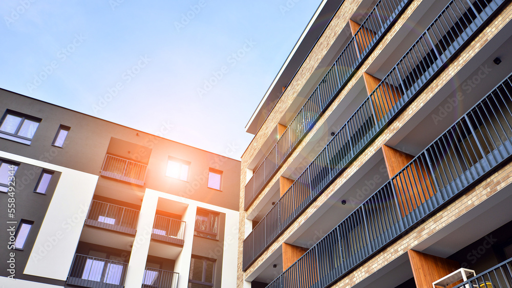 Apartments in residential complex. Housing structure at modern house ...