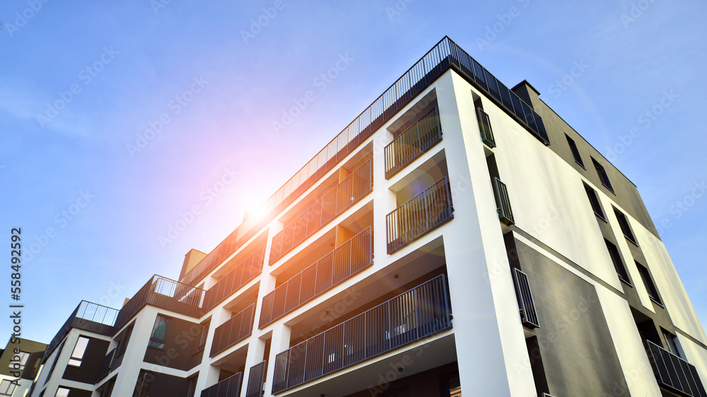 Apartments in residential complex. Housing structure at modern house ...