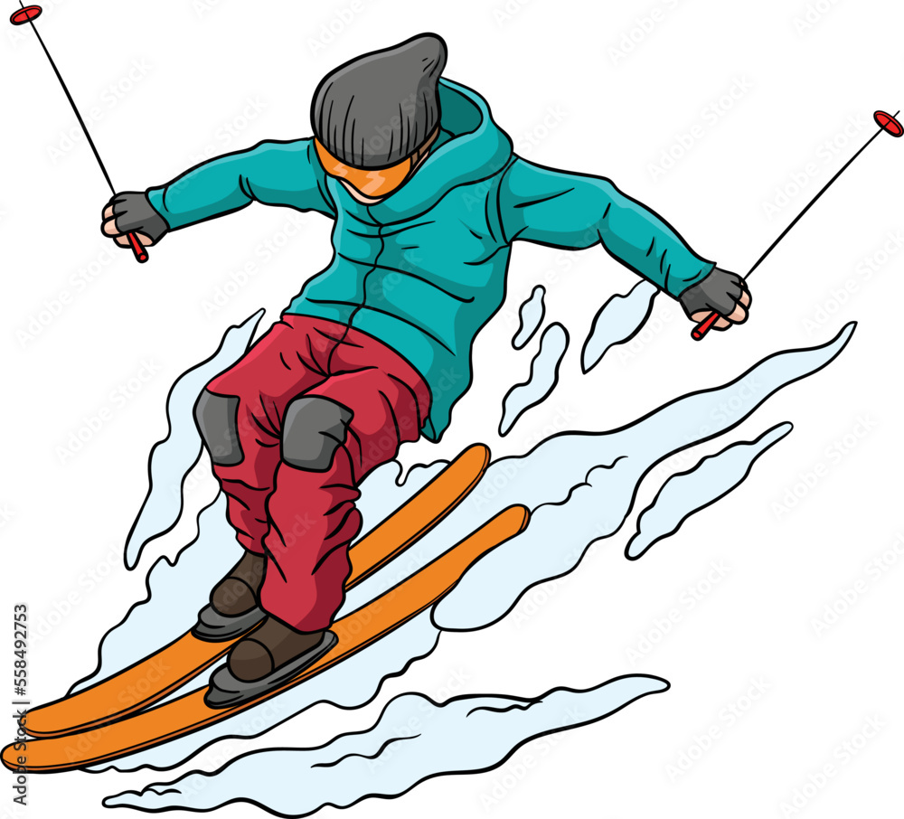 Alpine Skiing Cartoon Colored Clipart Illustration Stock Vector | Adobe ...