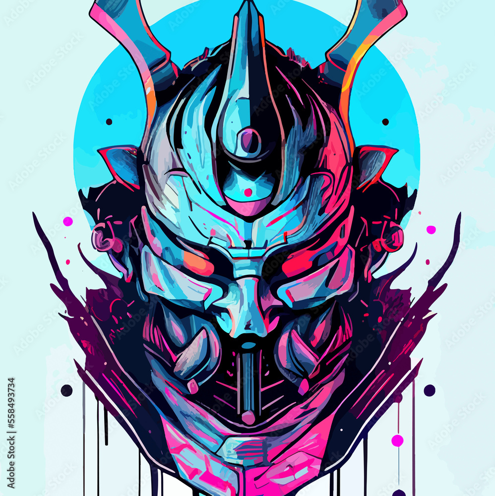 Neon samurai mask vector illustration Stock Illustration | Adobe Stock