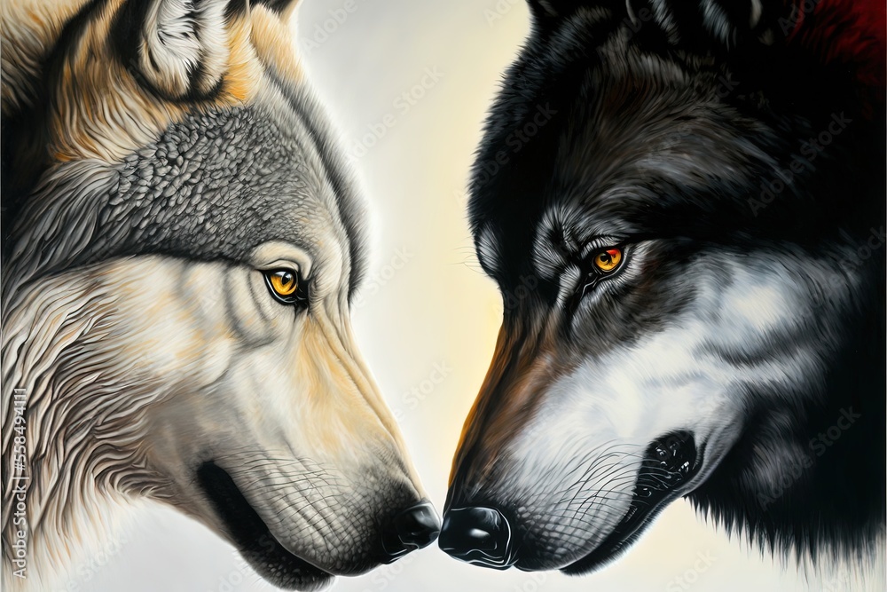 Old Cherokee Story: An AI Generated Illustration of Two Wolves in Oil ...