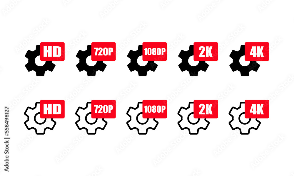 Quality Symbol HD, Full HD, 2k, 4k, 720P, set of icons 1080p. Standard ...