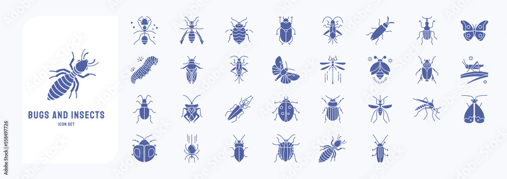 Bugs and Insects icon set, including icons like Ant, Beetle, boxelder ...