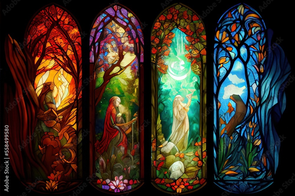 Luminous stained glass window. AI generated art illustration. Stock Illustration | Adobe Stock