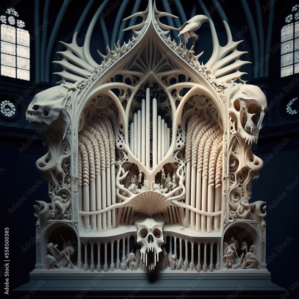 Pipe organ made of bones, created with Generative AI technology Stock ...