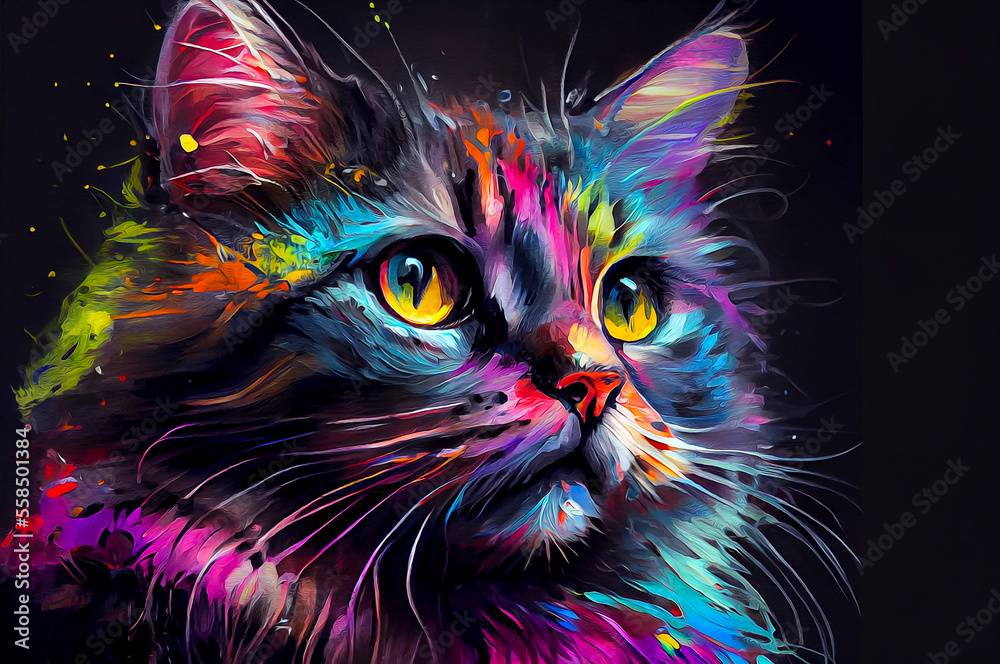 Colorful painting of a cat Stock Illustration | Adobe Stock