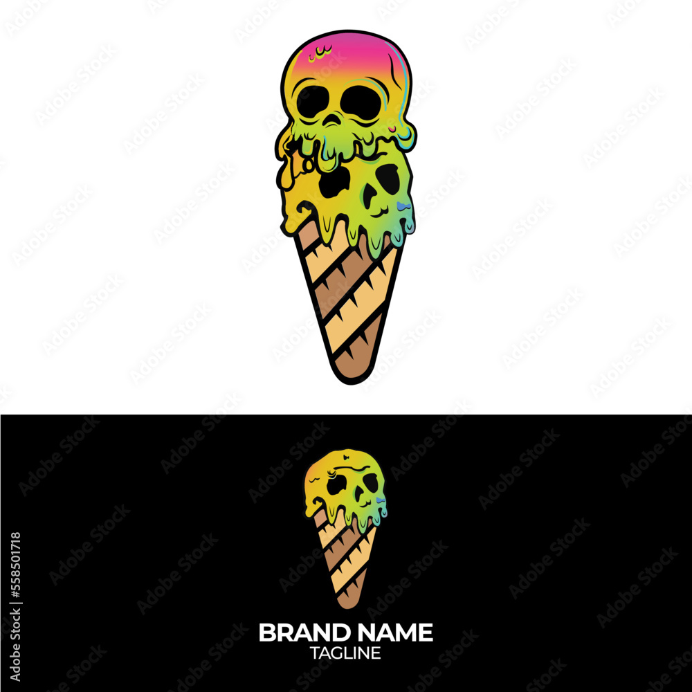 skull ice cream colorfull logo - vector Melting ice cream skull in the ...
